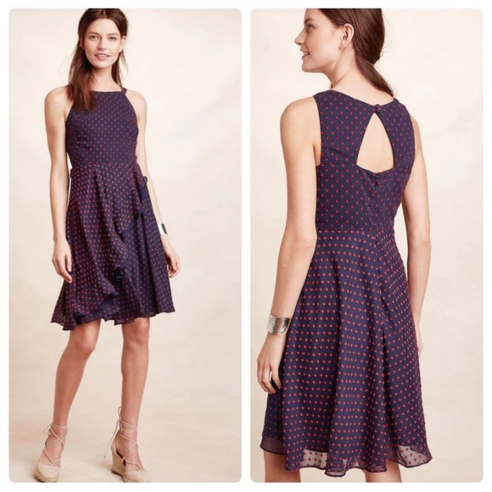 Anthropologie X Eva Franco Maryanne Red Dot Navy Ruff… - Gem